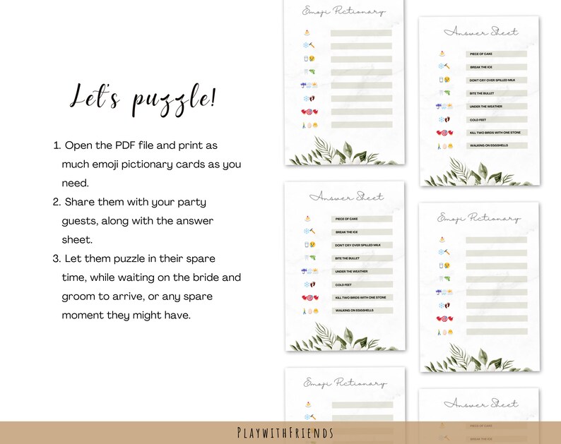 Emoji Pictionary Guessing Game for Bridal Shower, Wedding, Engagement ...