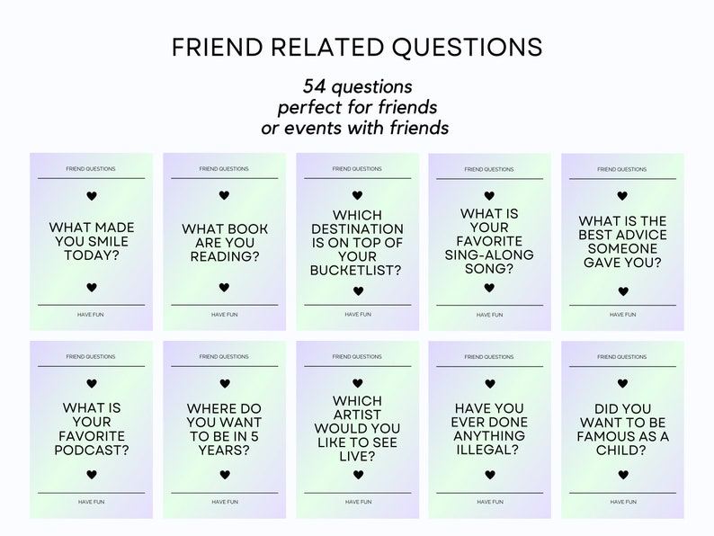 Friend Questions Get to Know Your Friend 54 Conversation - Etsy