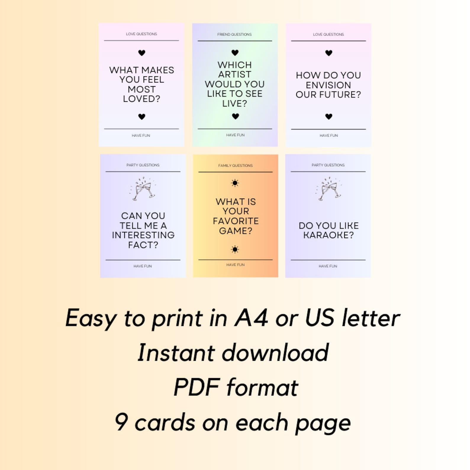 Conversation Cards Bundle: Party, Love, Friends and Family Questions ...