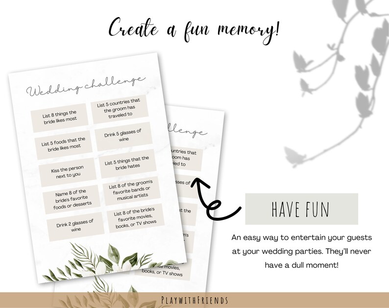 Wedding Challenge | Ice Breaker Game for Weddings, Bachelorette Parties ...