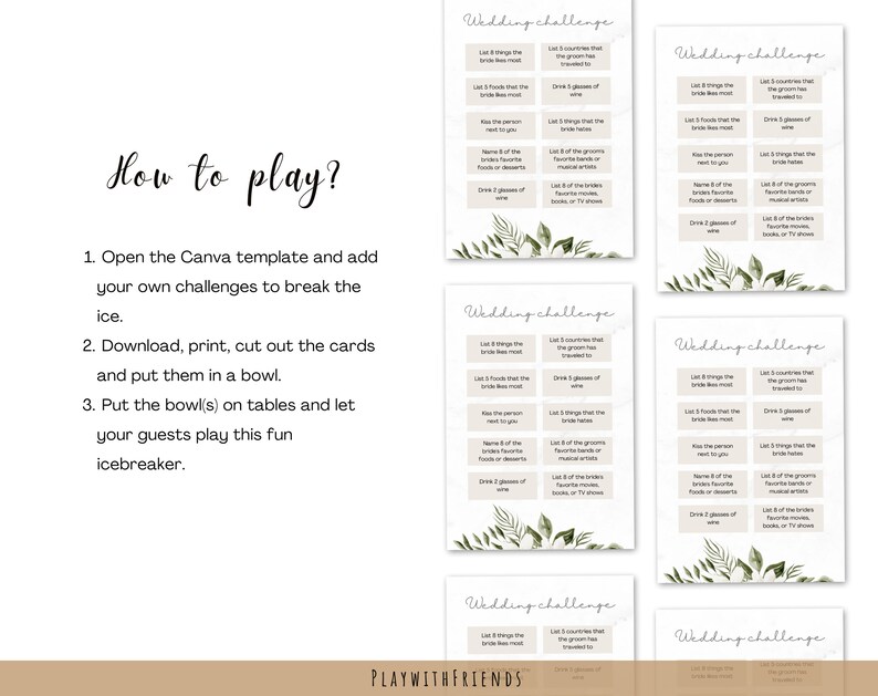 Wedding Challenge | Ice Breaker Game for Weddings, Bachelorette Parties ...