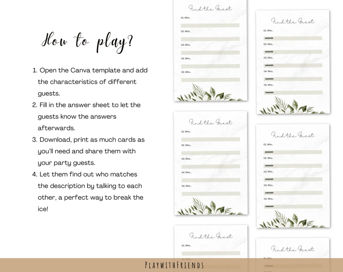 Find the Guest Game | Editable Printable Canva Template | Floral Bridal ...