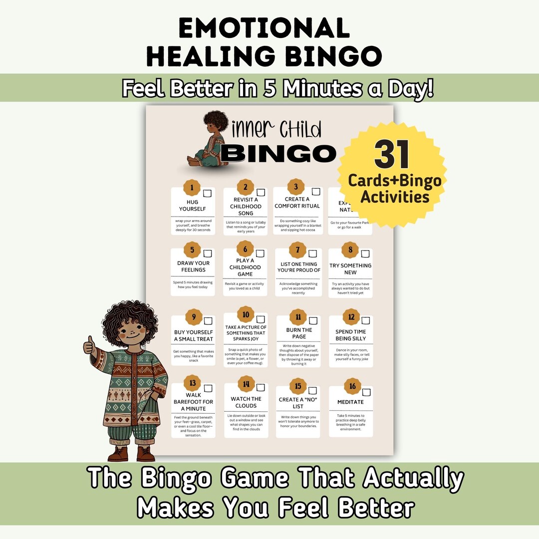 Mental Wellness Bingo Inner Child Printable Tracker Healing Game for ...