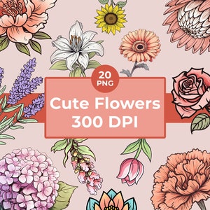 Cute Flowers Clipart - Pastel Color - Bundles of Flowers - Set of Wild ...