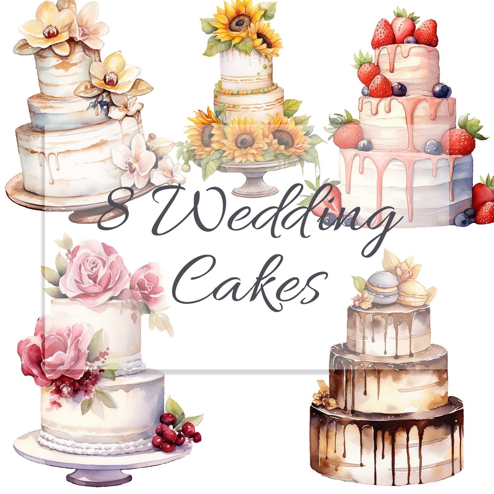 Watercolor Wedding Cakes Clipart - Cakes Clipart - Wedding Cakes ...