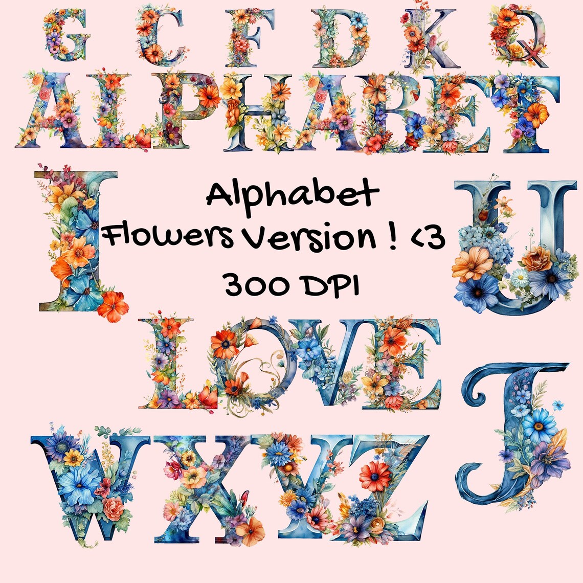 Watercolor Floral Alphabet Clipart: Flower Bouquet Letters (instant ...