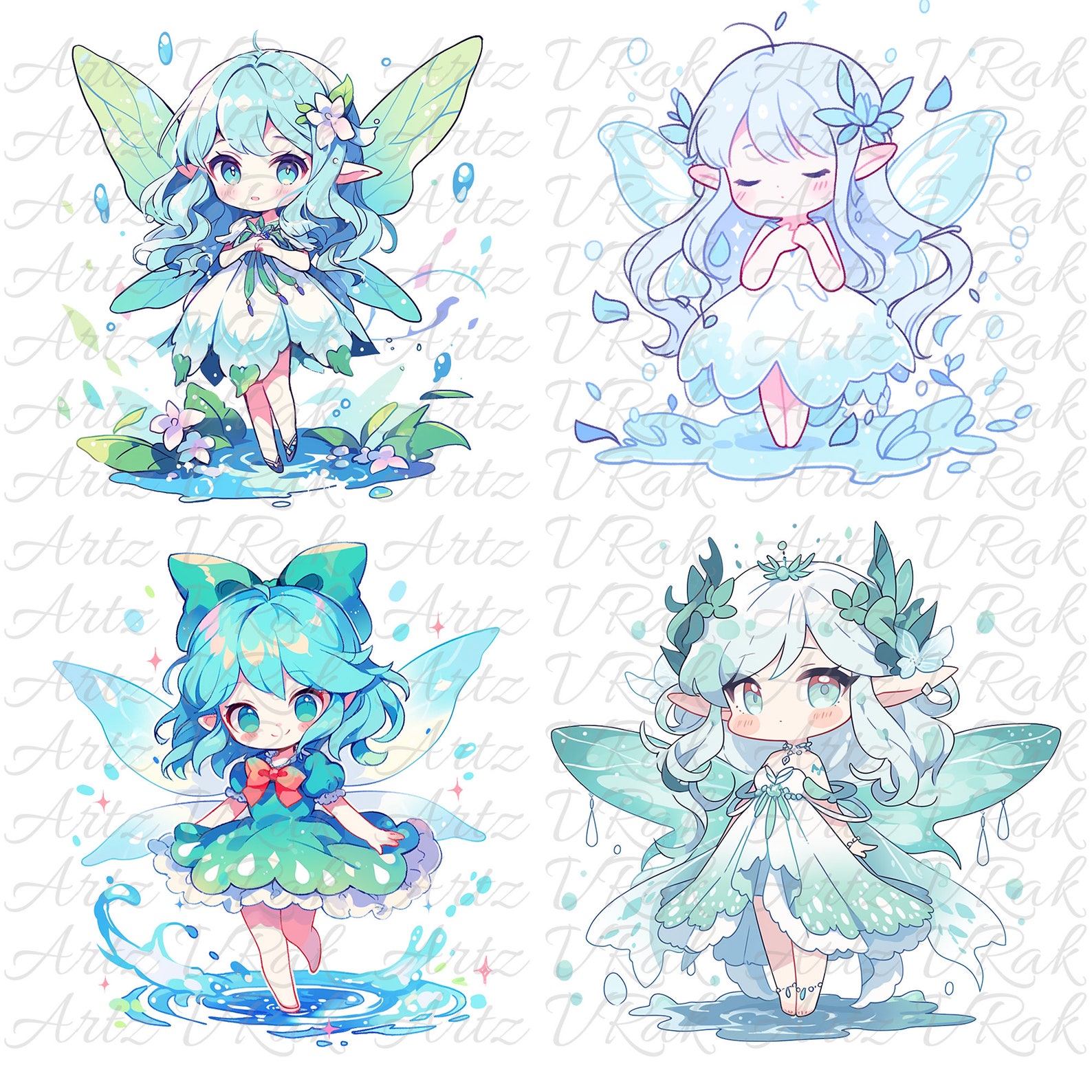 Kawaii Water Fairies Clipart Bundle Water Fairy Anime / - Etsy