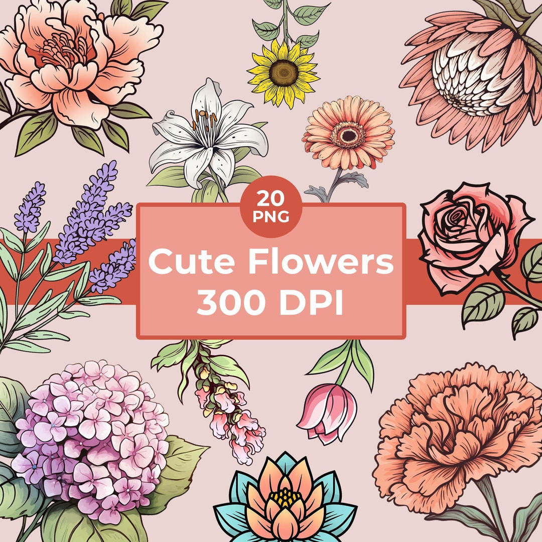 Cute Flowers Clipart - Pastel Color - Bundles of Flowers - Set of Wild ...