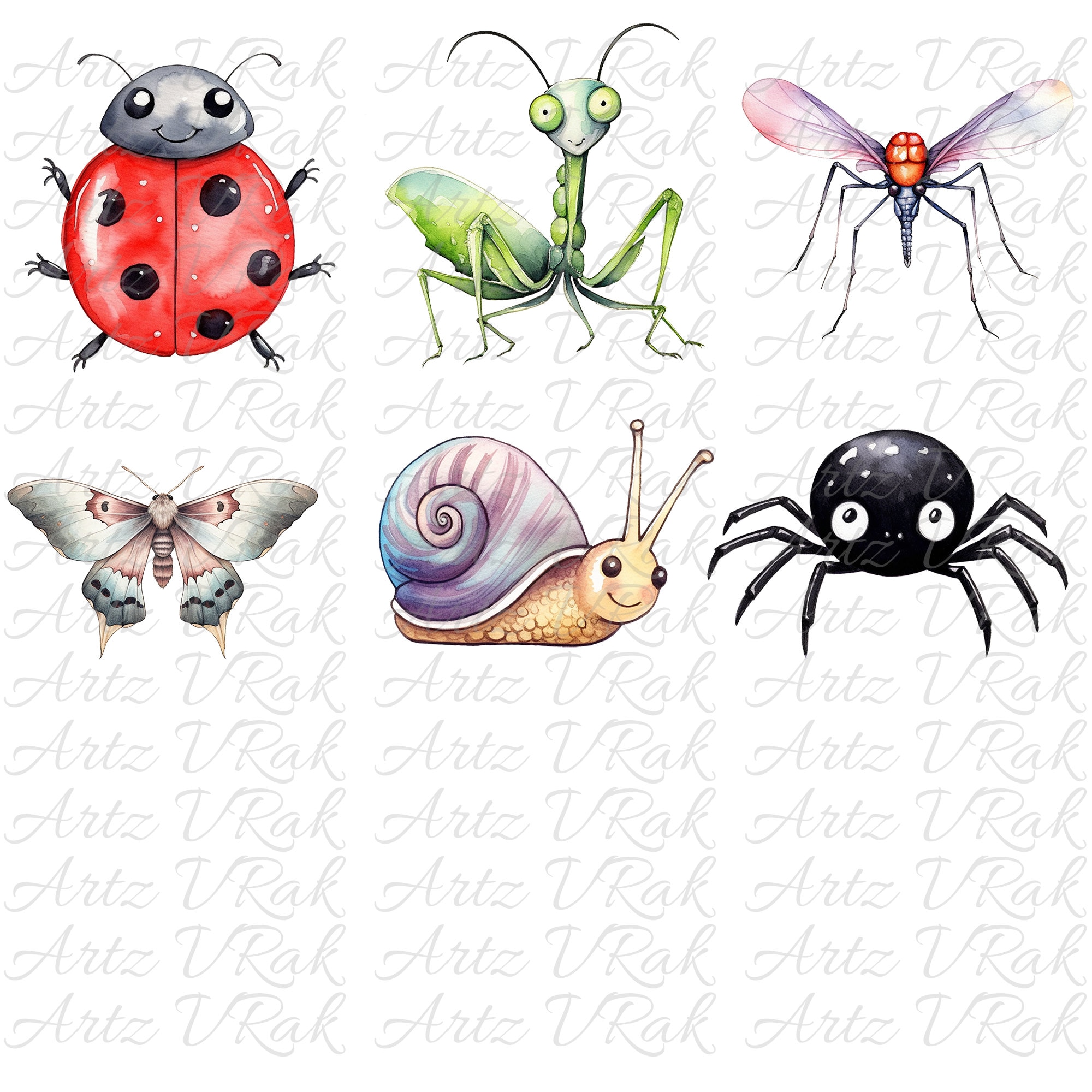 Watercolor Kawaii Insects Clipart - Cute Insects - Instant Download ...