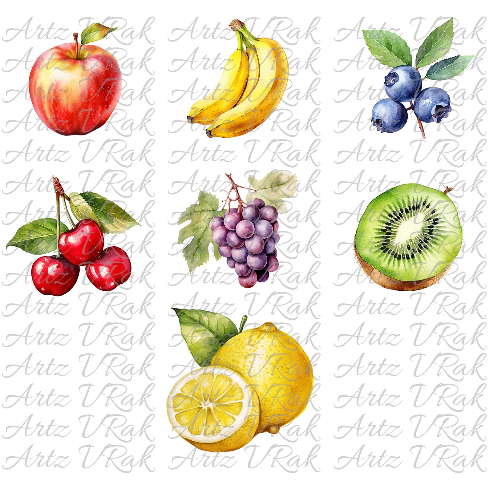 Watercolor Fruits Clipart - Cute Fruits Clipart - Summer Fruits Clipart ...