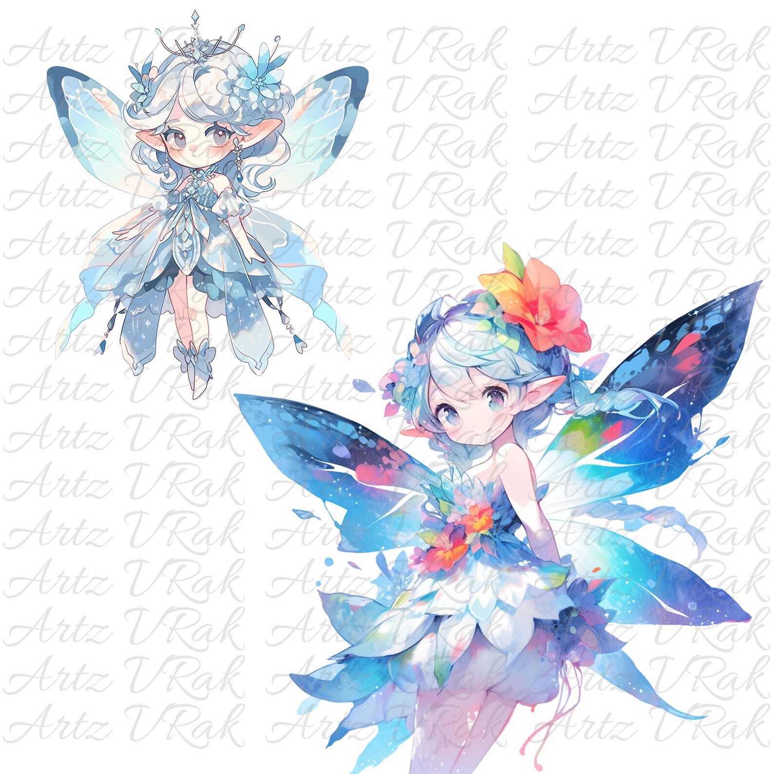 Kawaii Water Fairies Clipart Bundle Water Fairy Anime / - Etsy
