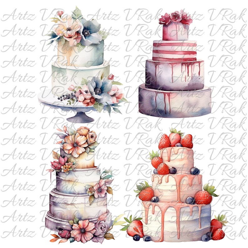 Watercolor Wedding Cakes Clipart - Cakes Clipart - Wedding Cakes ...