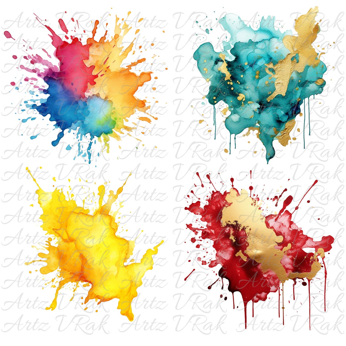 Watercolor Splash Clipart Rainbow Purple Red Blue ... Splash Colorful ...