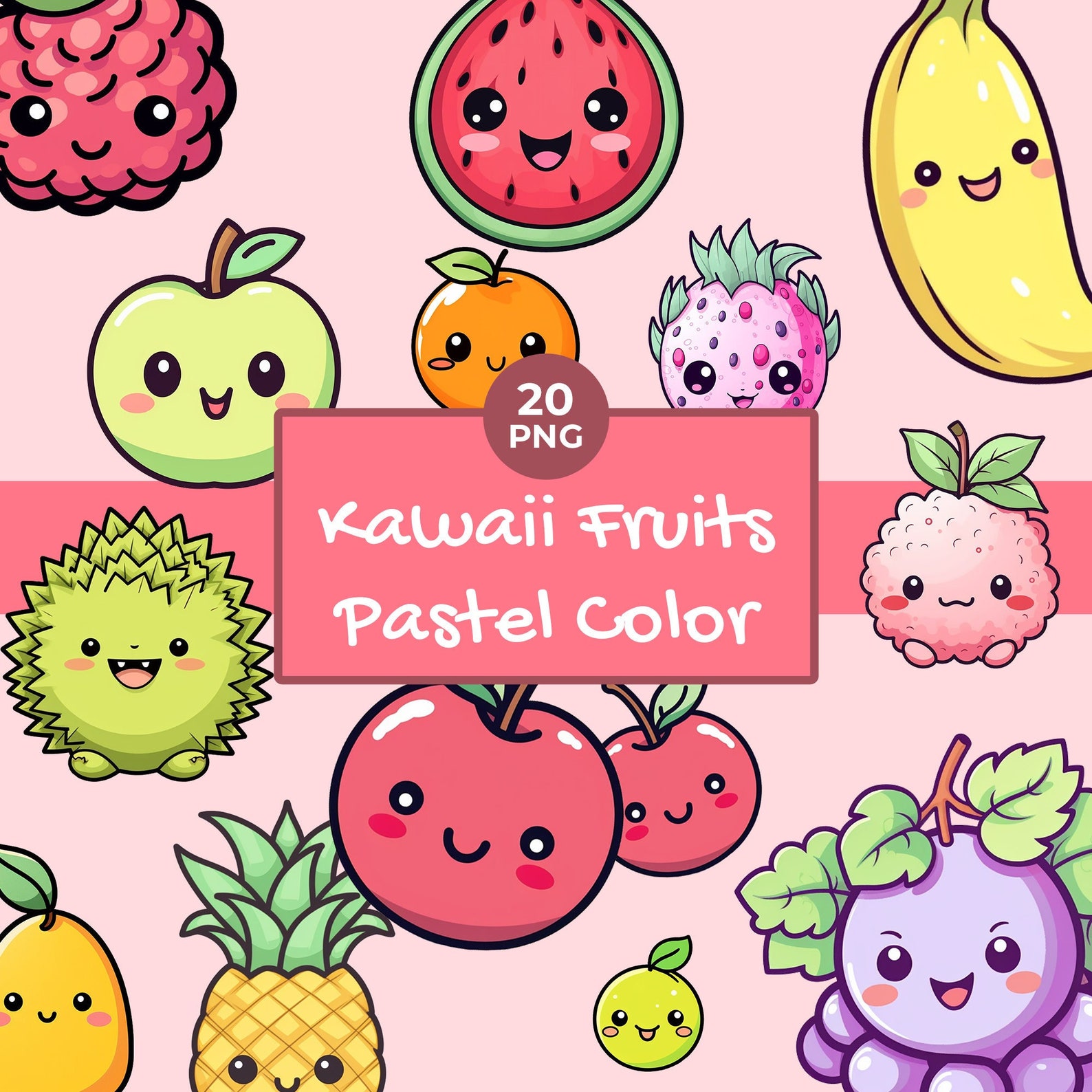 Pastel Kawaii Fruit Clipart - Kawaii Fruits Clipart - Instant Download ...