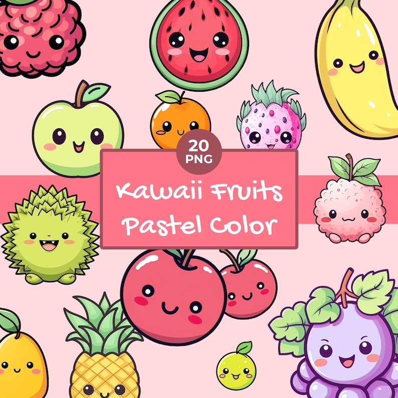 Pastel Kawaii Fruit Clipart - Kawaii Fruits Clipart - Instant Download ...