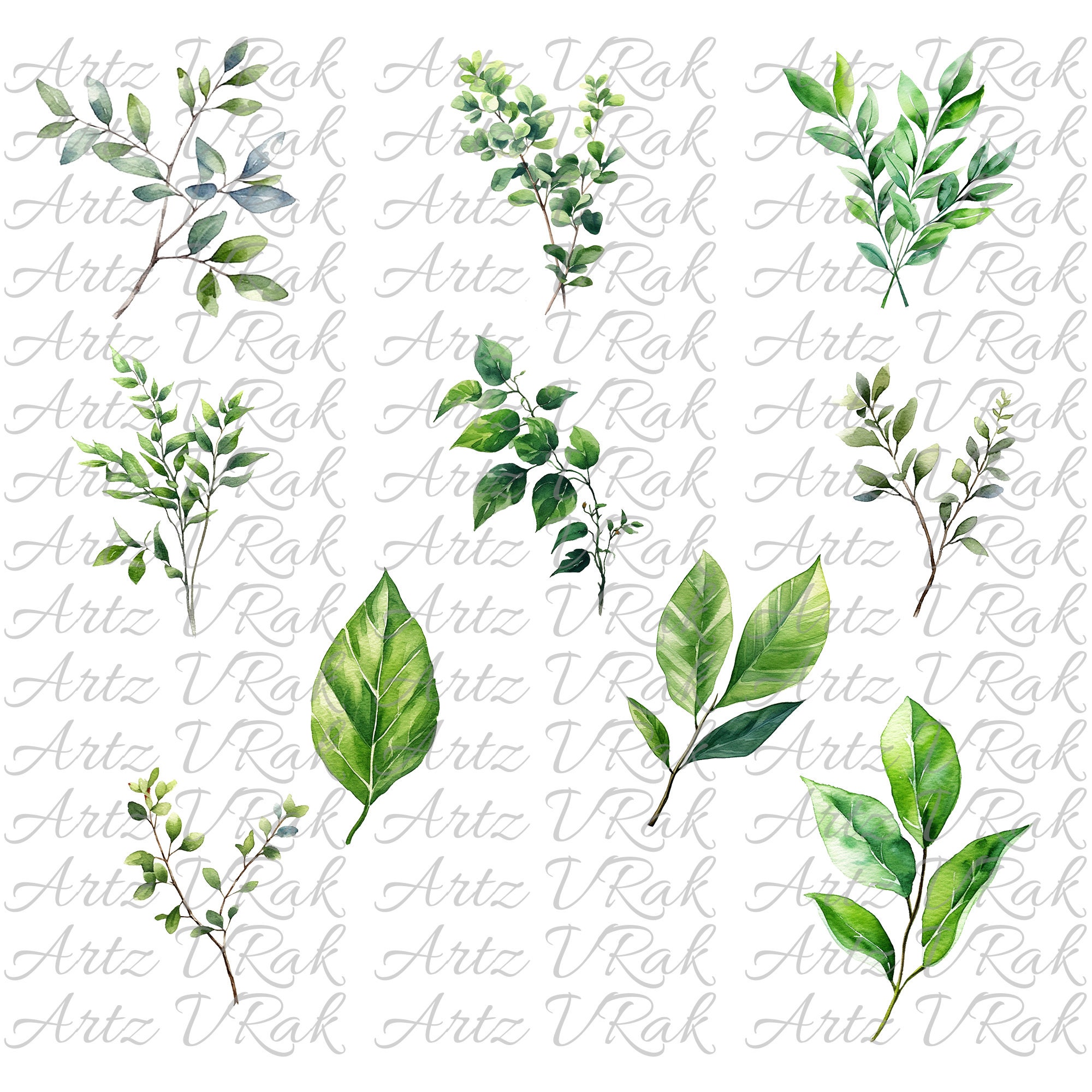 Greenery Watercolor Clipart Greenery Clipart Individual Elements ...