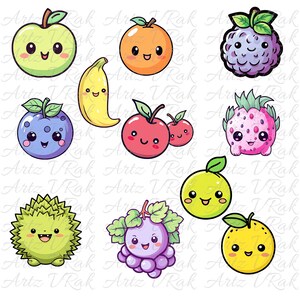 Pastel Kawaii Fruit Clipart - Kawaii Fruits Clipart - Instant Download ...