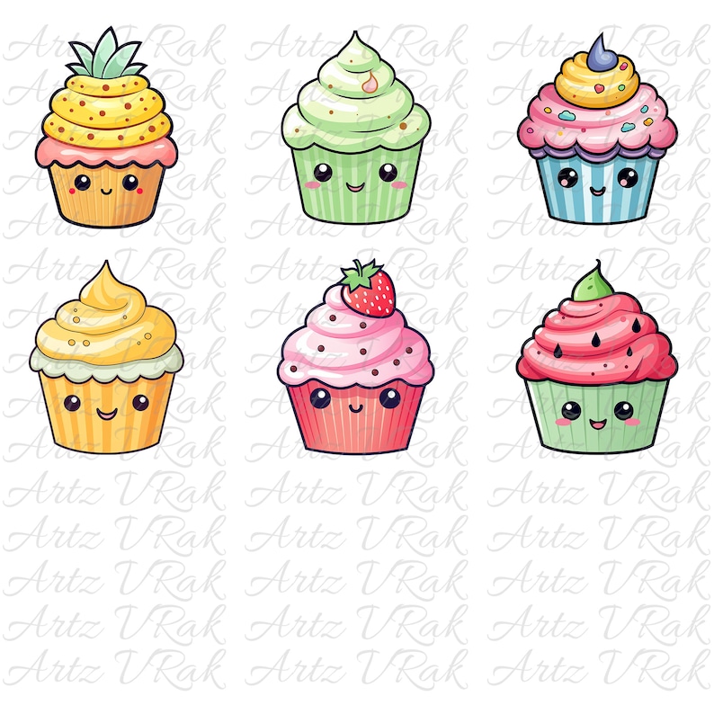 Pastel Color Kawaii Cupcakes Clipart - Pastel Color Cute Cupcakes ...
