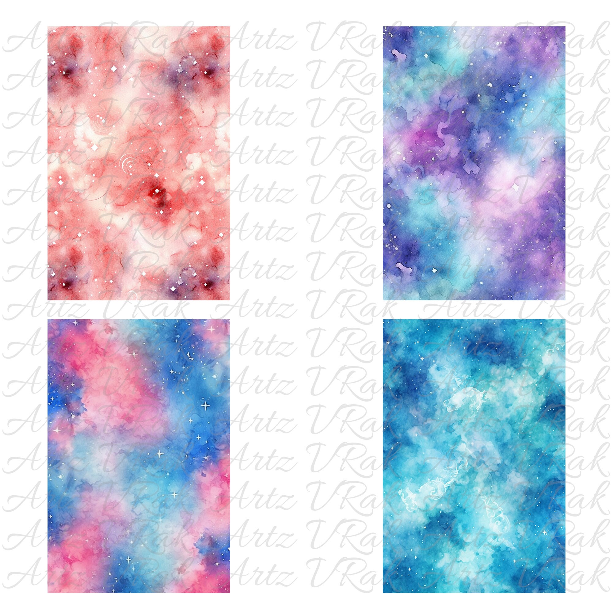 Painted Galaxy Digital Paper - Starry Night and Galaxy Background ...