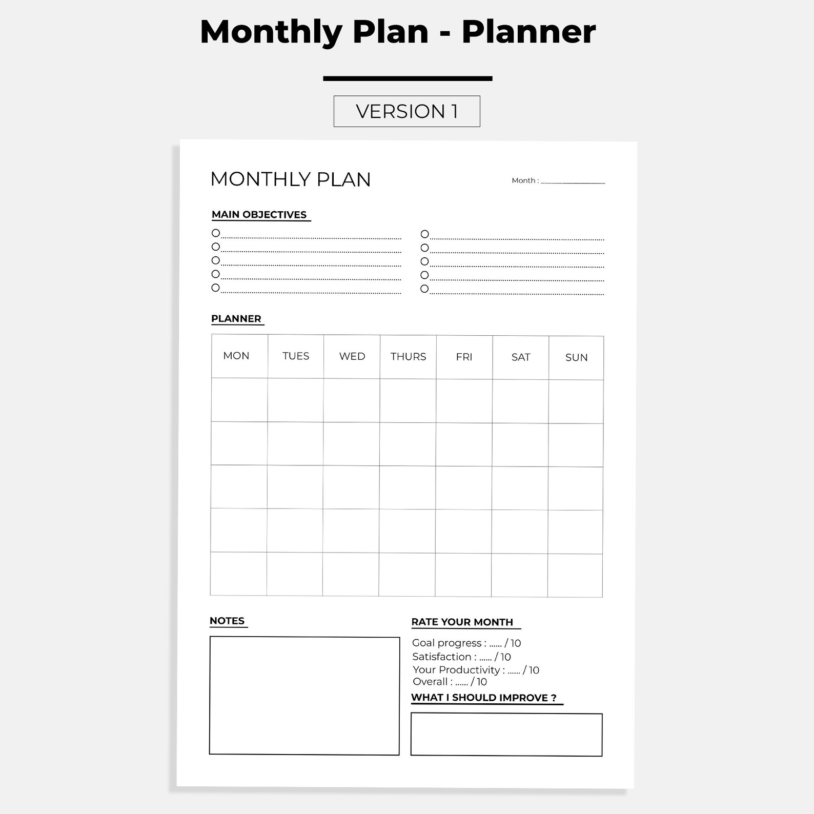Monthly Plan Printable - Monthly Task List Printable - Productivity ...