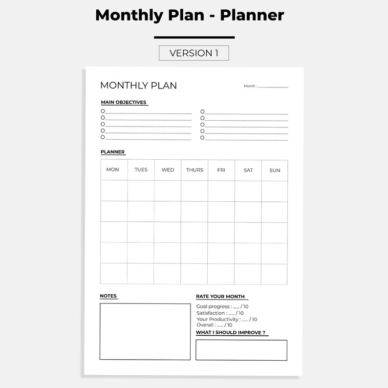 Monthly Plan Printable - Monthly Task List Printable - Productivity ...