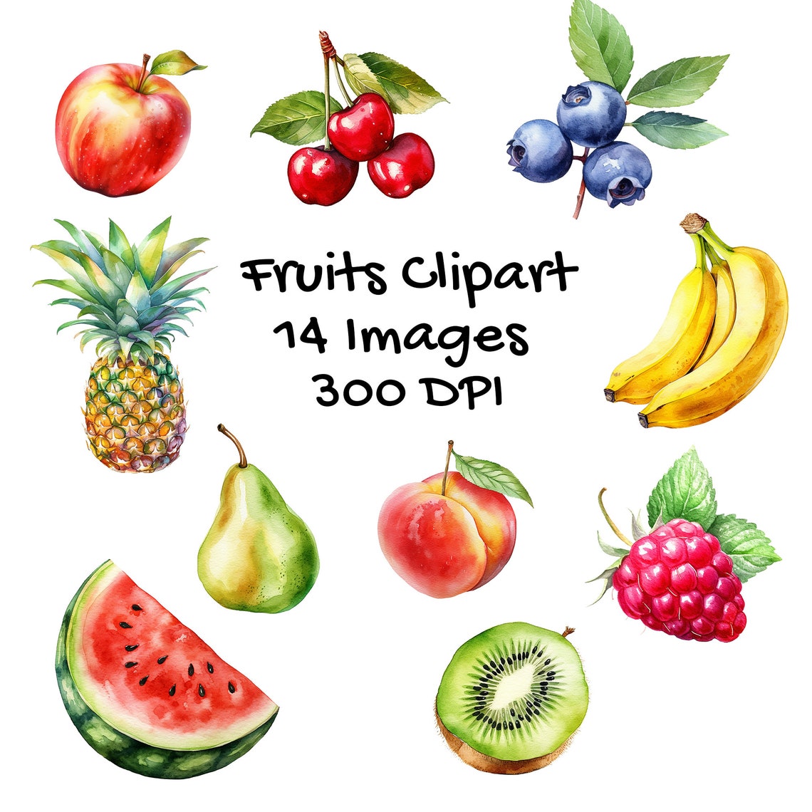 Watercolor Fruits Clipart Cute Fruits Clipart Summer Fruits Clipart ...