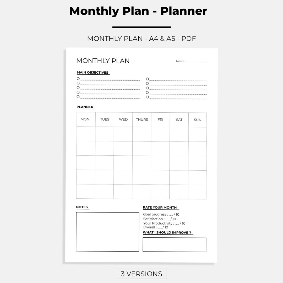 Monthly Plan Printable - Monthly Task List Printable - Productivity ...