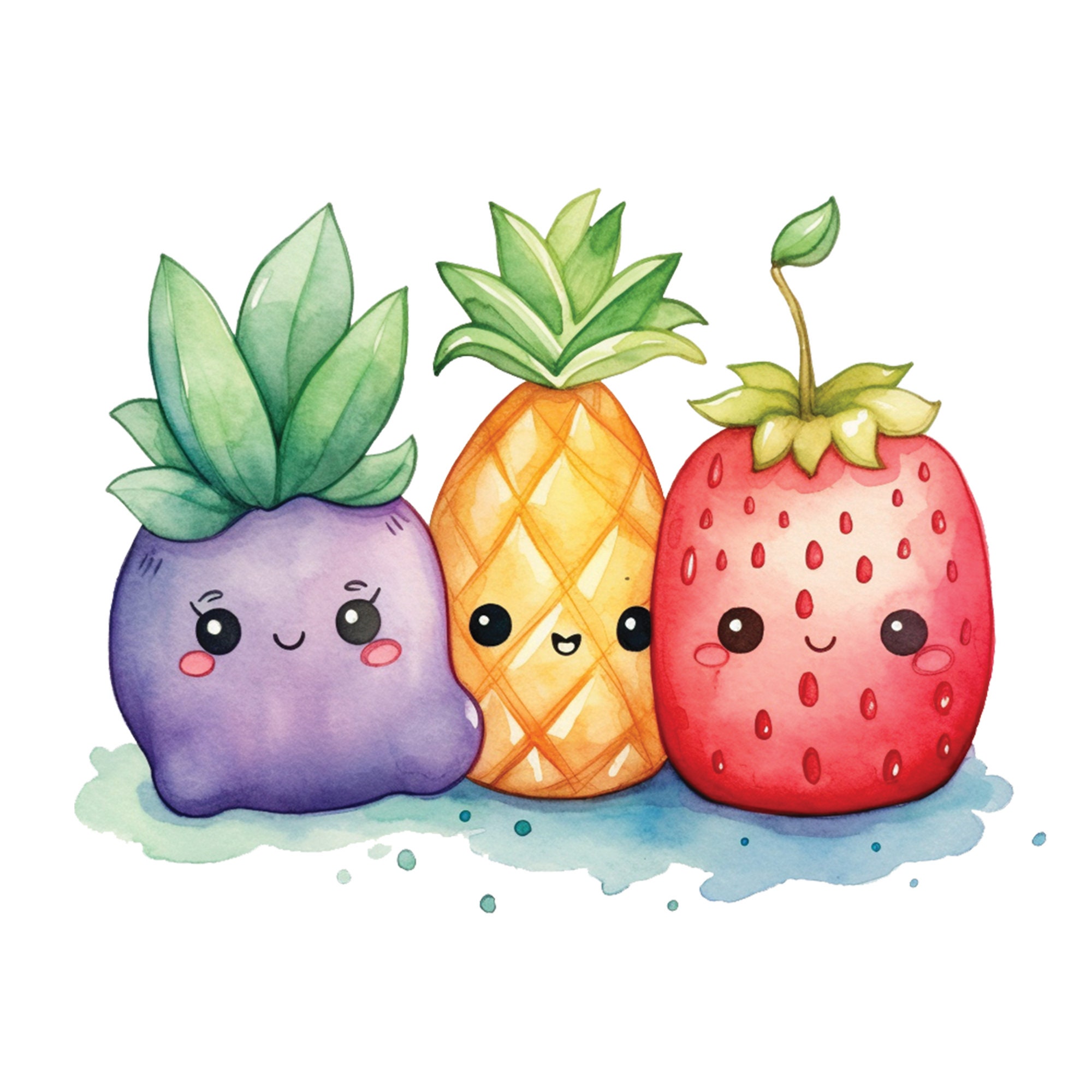 Watercolor Kawaii Fruit Clipart, Kawaii Summer Fruit Clipart - Instant ...