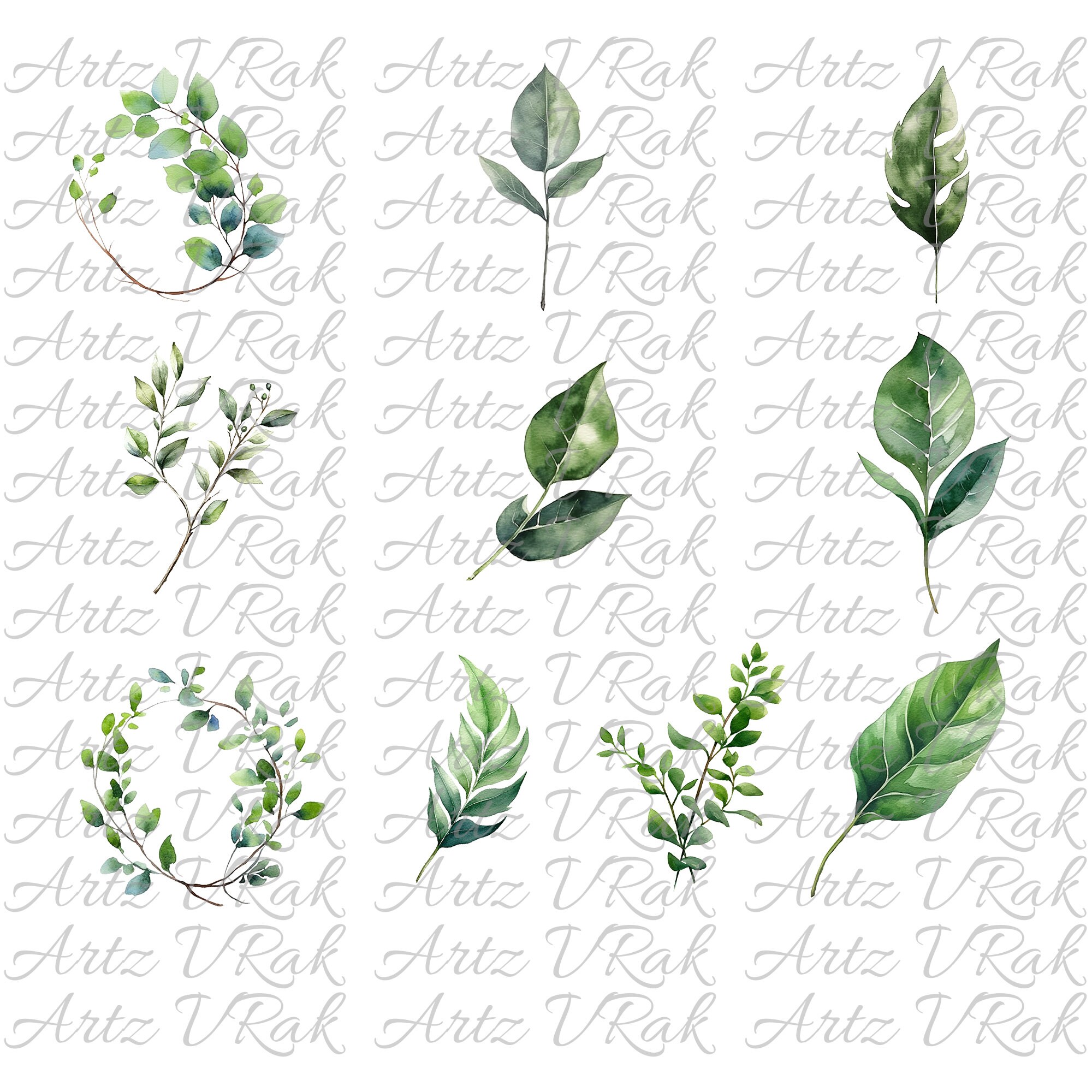 Greenery Watercolor Clipart Greenery Clipart Individual Elements ...