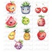 Watercolor Kawaii Fruit Clipart, Kawaii Summer Fruit Clipart - Instant ...