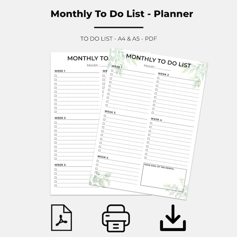 Printable Monthly to Do List - Printable Monthly Task List - Template ...