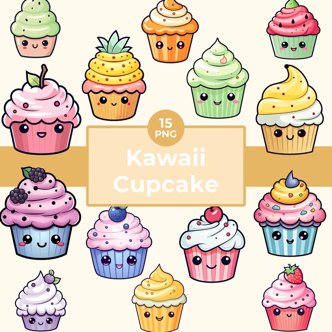 Pastel Color Kawaii Cupcakes Clipart - Pastel Color Cute Cupcakes ...