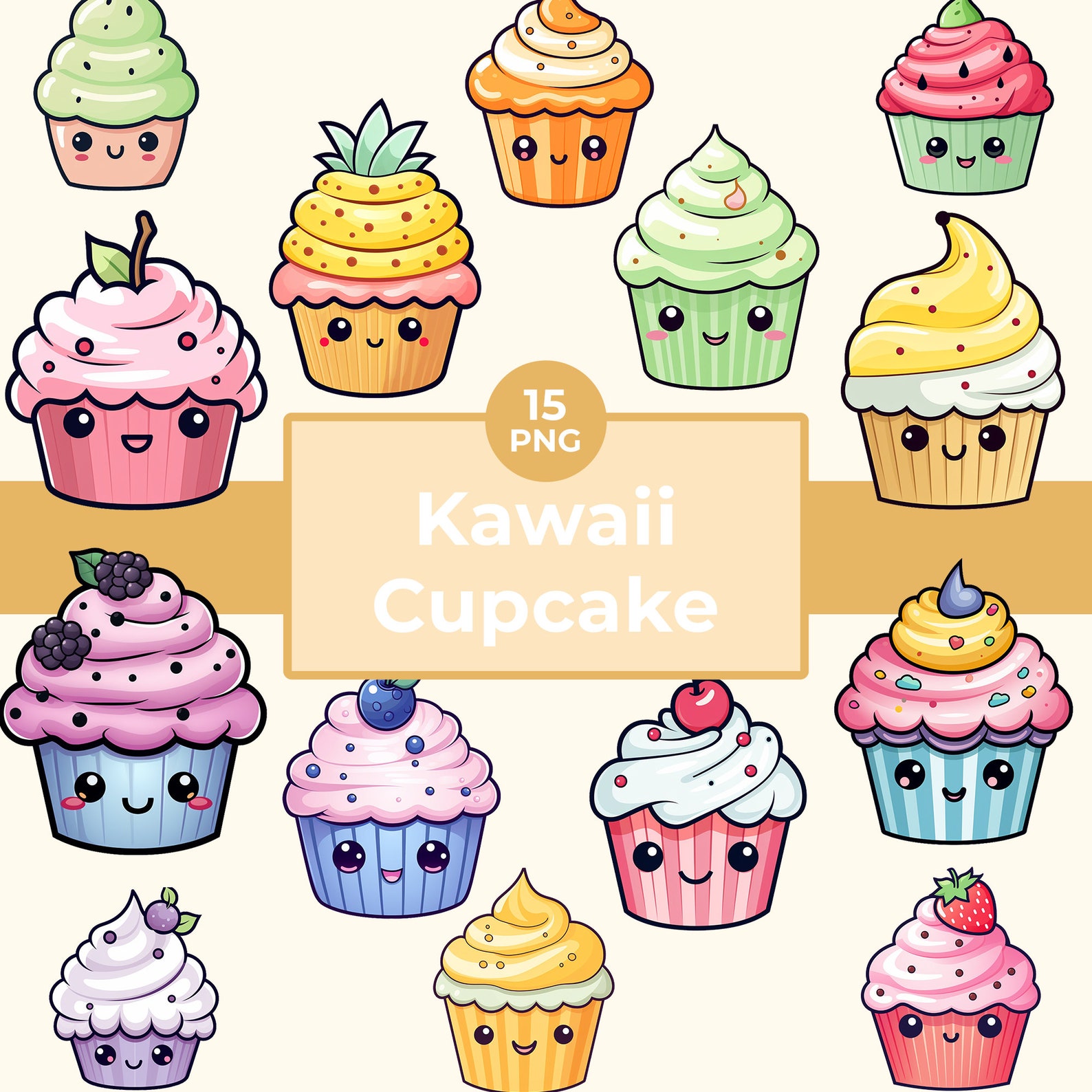 Pastel Color Kawaii Cupcakes Clipart - Pastel Color Cute Cupcakes ...