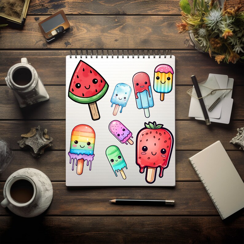 Watercolor Kawaii Popsicle Clipart - Cute Popsicle Clipart - Perfect to ...