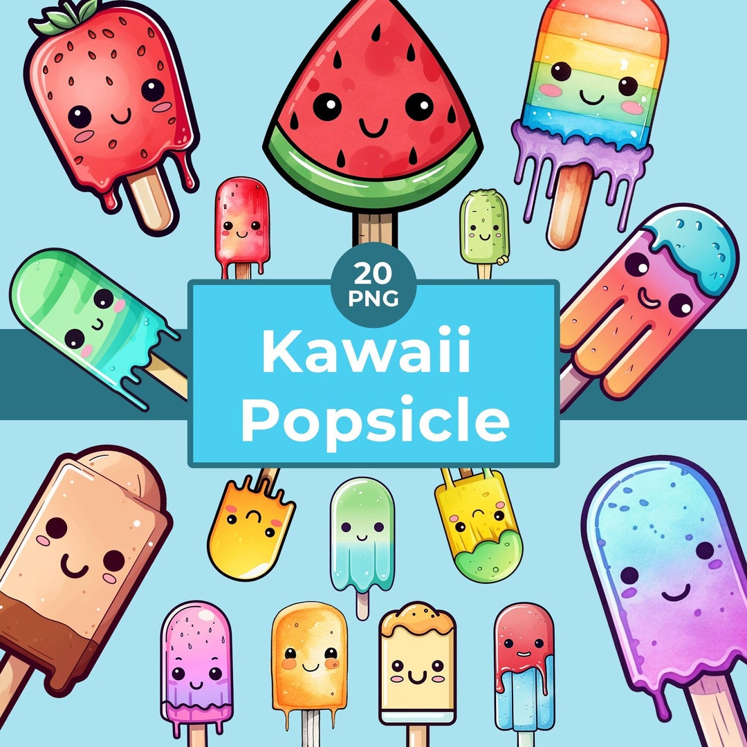 Watercolor Kawaii Popsicle Clipart - Cute Popsicle Clipart - Perfect to ...