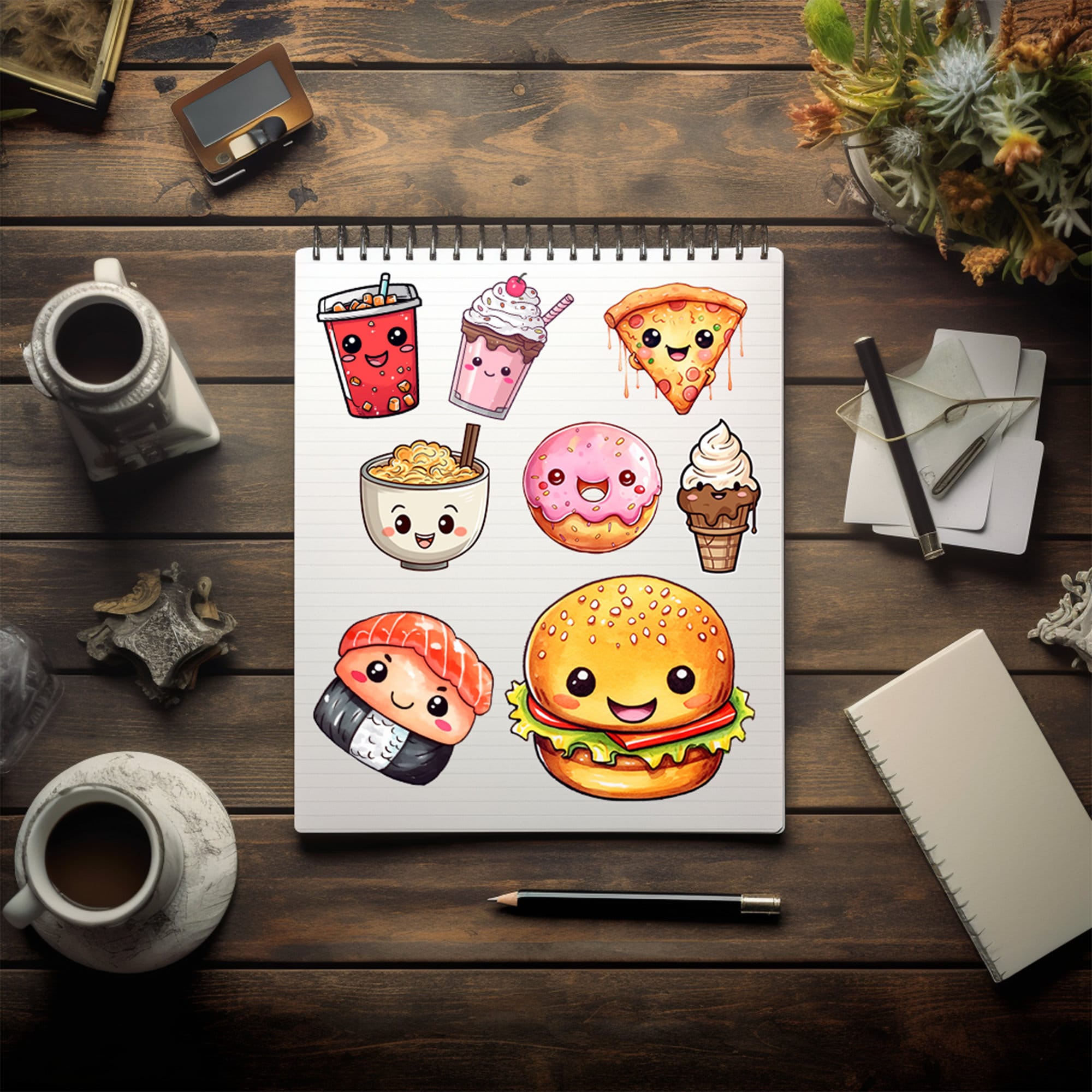 Watercolor Kawaii Food and Drinks Clipart Cute Food and Drinks Clipart ...