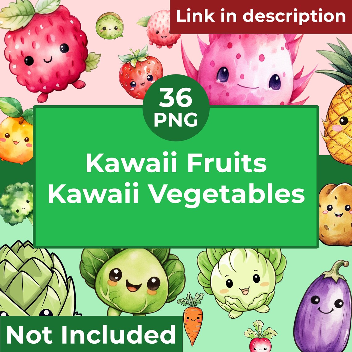 Watercolor Kawaii Fruit Clipart - Kawaii Fruits Clipart - Instant ...