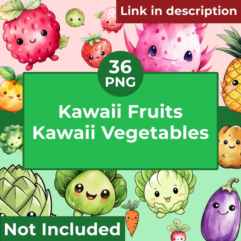 Watercolor Kawaii Fruit Clipart - Kawaii Fruits Clipart - Instant ...