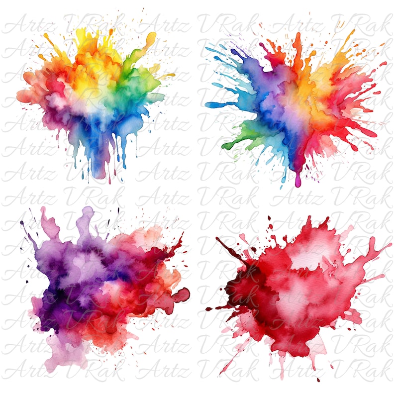 Watercolor Splash Clipart Rainbow Purple Red Blue ... Splash Colorful ...