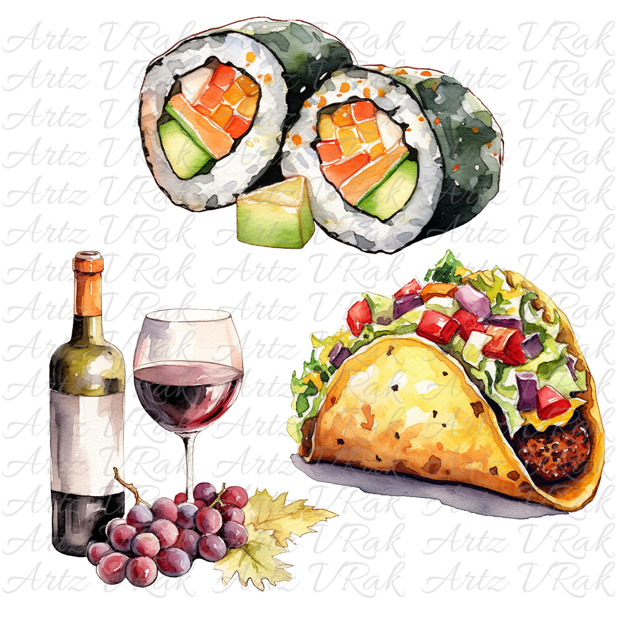 Watercolor Food and Drinks Clipart Fast Food Fruits - Etsy