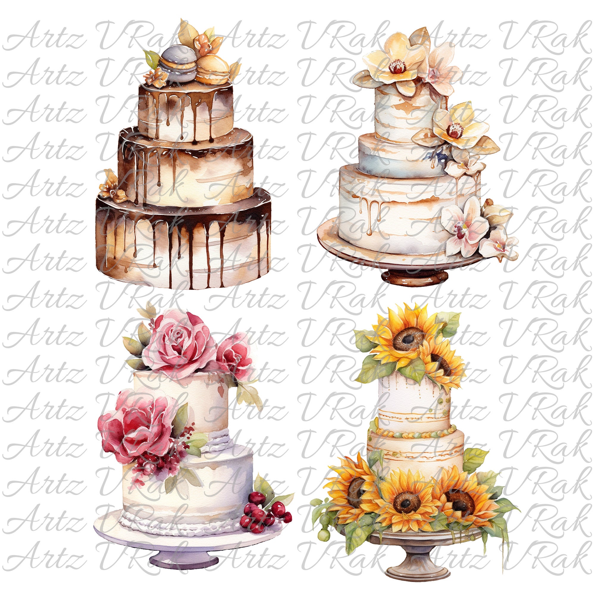 Watercolor Wedding Cakes Clipart - Cakes Clipart - Wedding Cakes ...