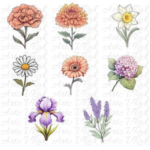 Cute Flowers Clipart - Pastel Color - Bundles of Flowers - Set of Wild ...