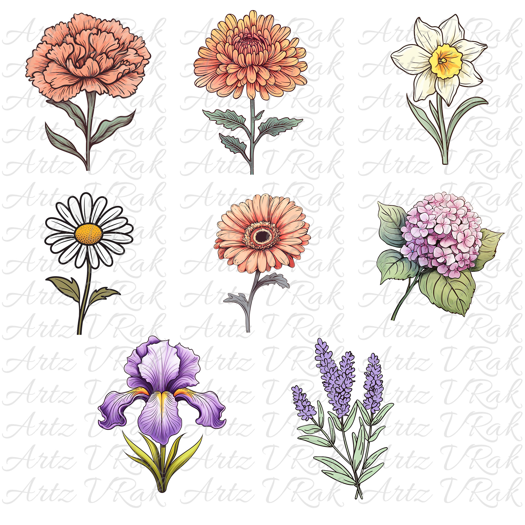 Cute Flowers Clipart Pastel Color Bundles of Flowers Set of Wild ...