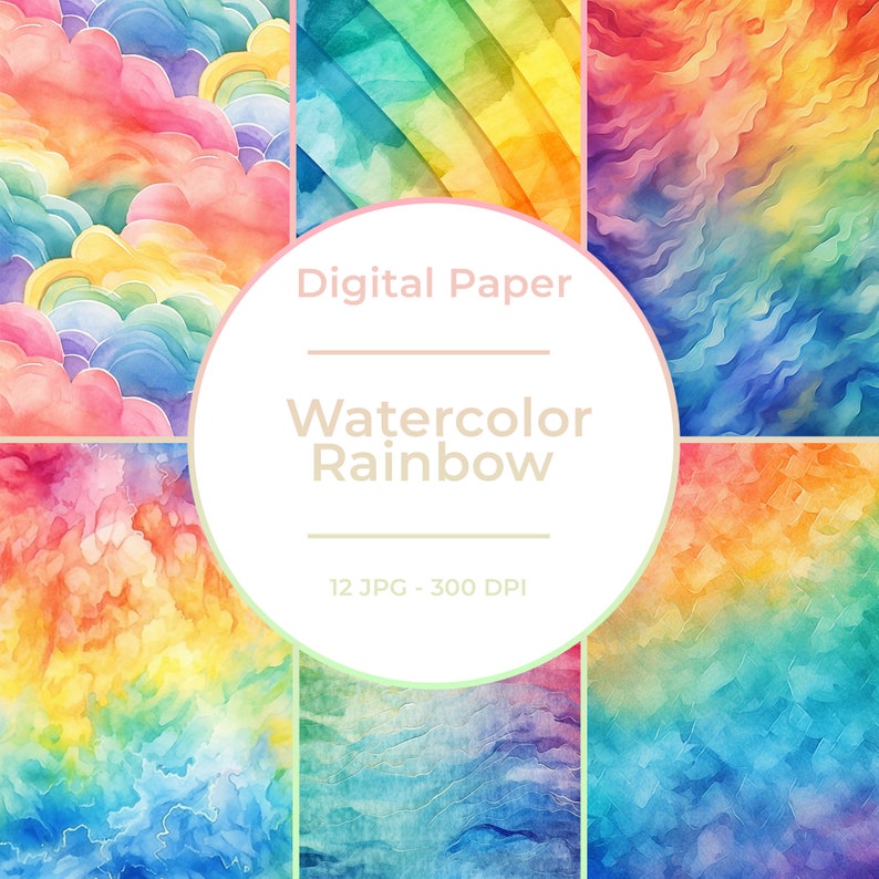 Colorful Background - Watercolor Rainbow Digital Paper Clipart ...