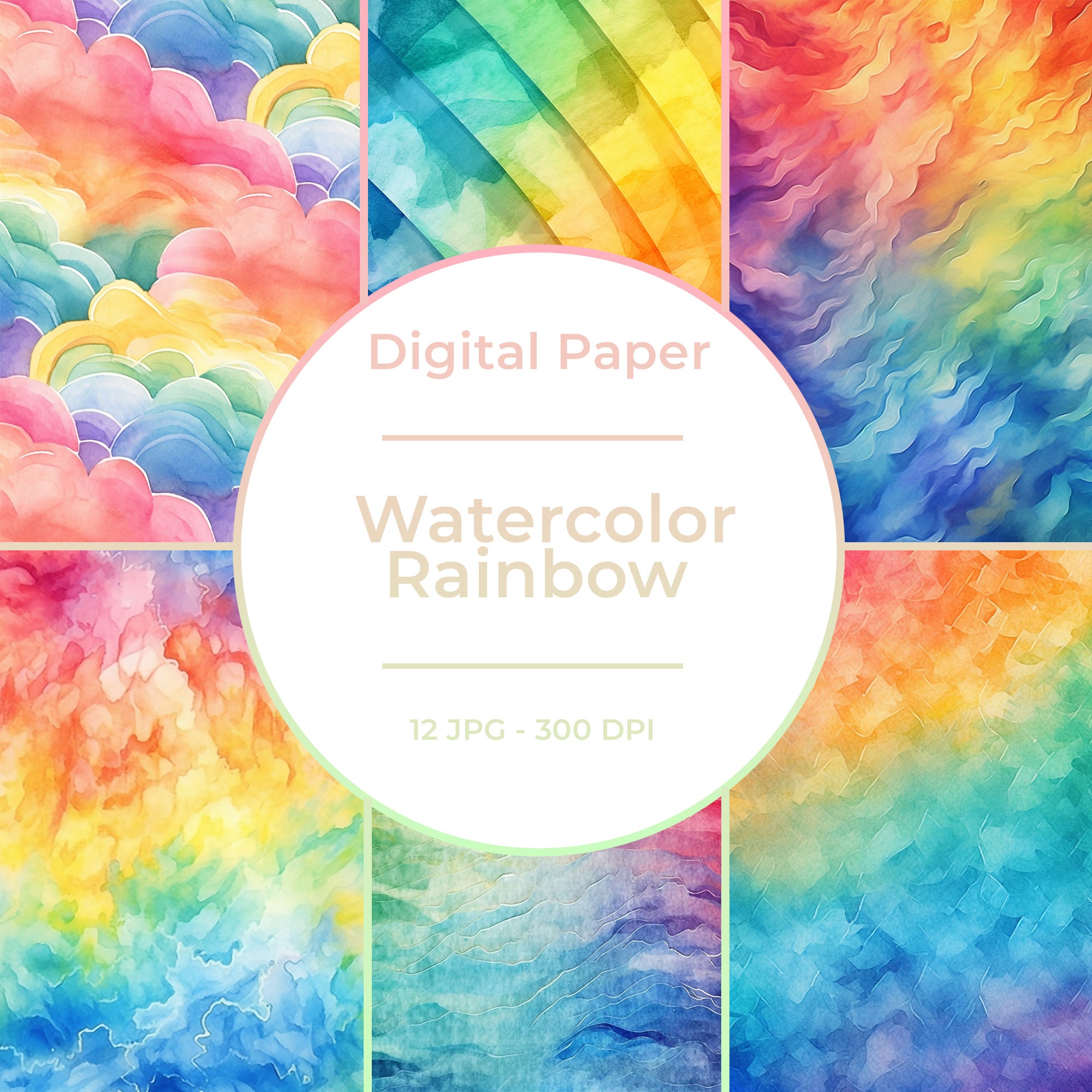 Colorful Background - Watercolor Rainbow Digital Paper Clipart ...