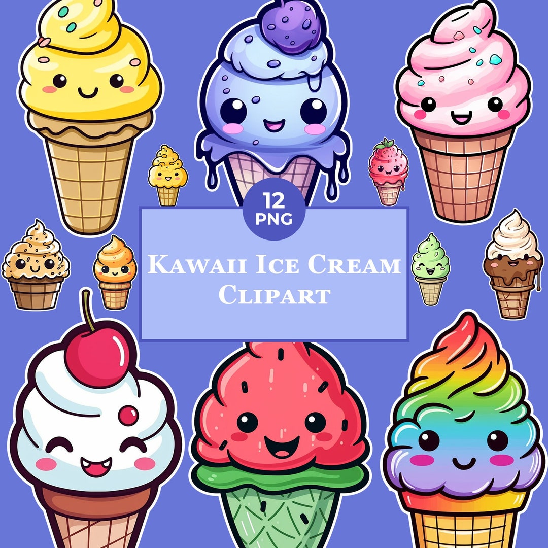 Kawaii Ice Cream Clipart - Cute Ice Cream Clipart - Perfect to Make ...