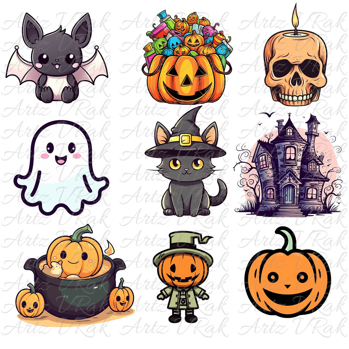 Cute Halloween Clipart Kawaii Halloween Clipart Halloween - Etsy
