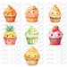 Watercolor Kawaii Cupcakes Clipart - Watercolor Cute Cupcakes Clipart ...