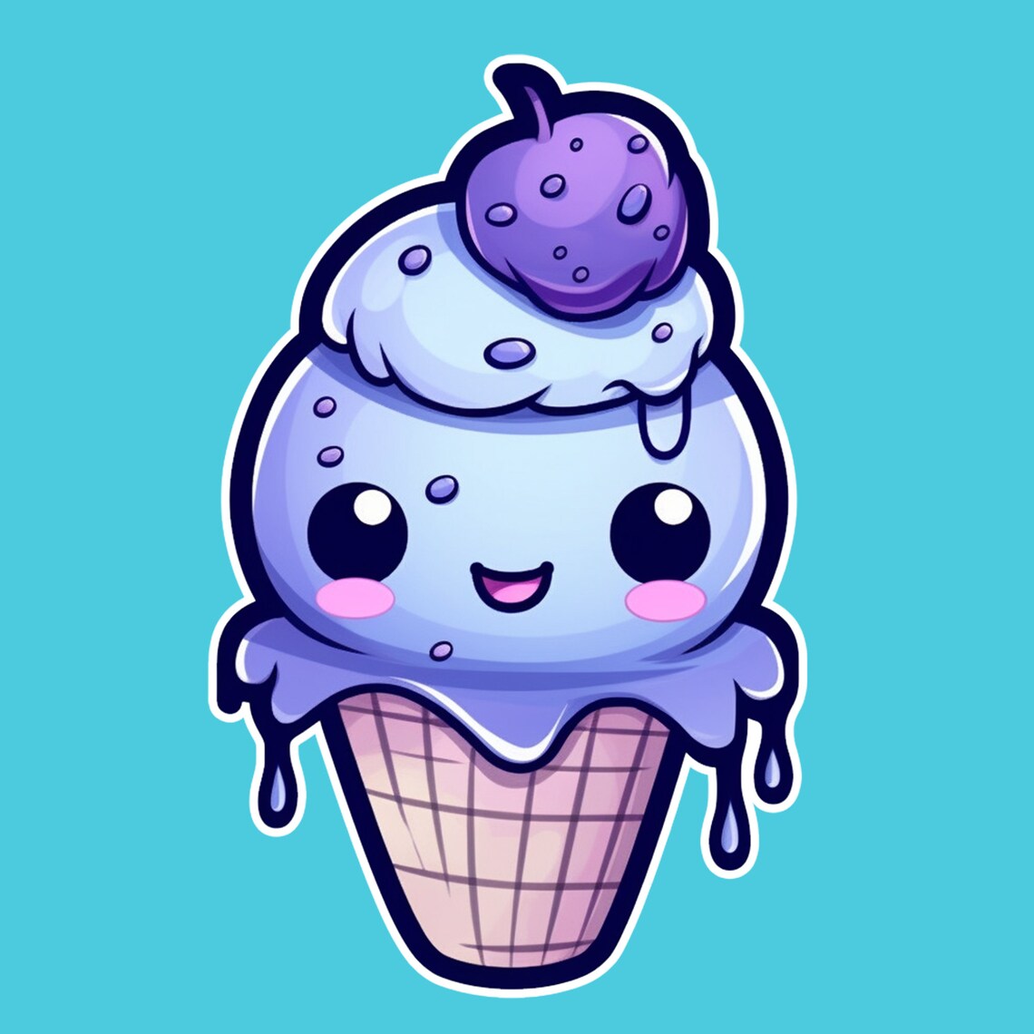 Kawaii Ice Cream Clipart Cute Ice Cream Clipart Perfect to Make Sticker ...