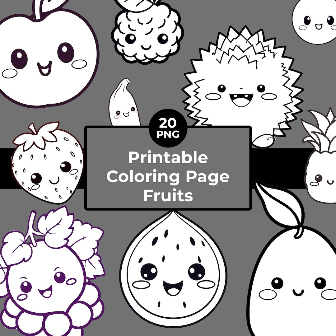 Clipart Coloring Page Kawaii Fruits - Clipart Cute Fruits Black & White ...